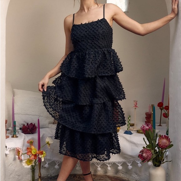 Lulus | Dresses | Nwot Lulus Flirting With You Black Tiered Pom Pom ...